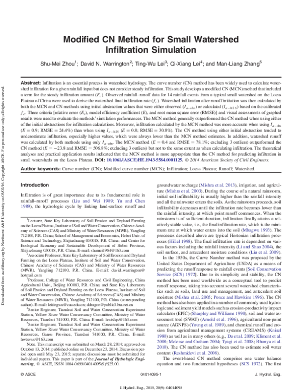 (PDF) Modified CN Method for Small Watershed Infiltration Simulation
