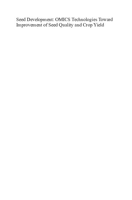 (PDF) Seed Development: OMICS Technologies toward Improvement of Seed ...