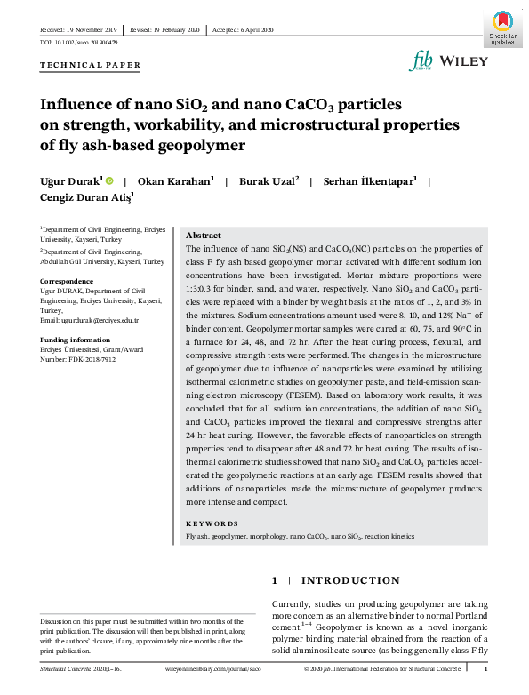 (PDF) Influence of nano SiO2 and nano CaCO3 particles on strength, workability, and ...
