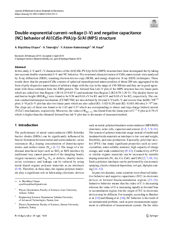 (PDF) Double-exponential current–voltage (I–V) and negative capacitance ...