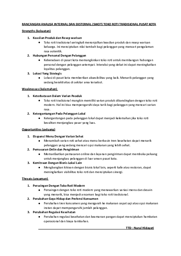 (DOC) RANCANGAN ANALISA INTERNAL DAN EKSTERNAL (SWOT) TOKO ROTI ...
