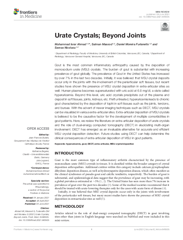 (PDF) Urate Crystals; Beyond Joints