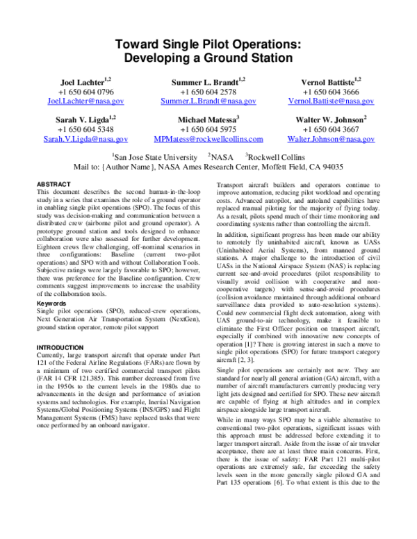 (PDF) Toward single pilot operations