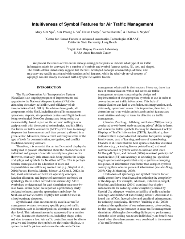 (PDF) Intuitiveness of Symbol Features for Air Traffic Management