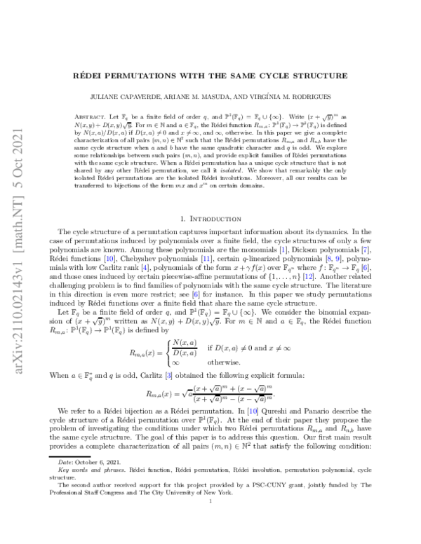 (PDF) Rédei permutations with the same cycle structure