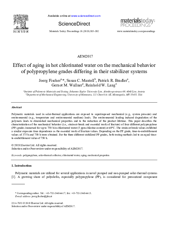 (PDF) Effect of aging in hot chlorinated water on the mechanical ...