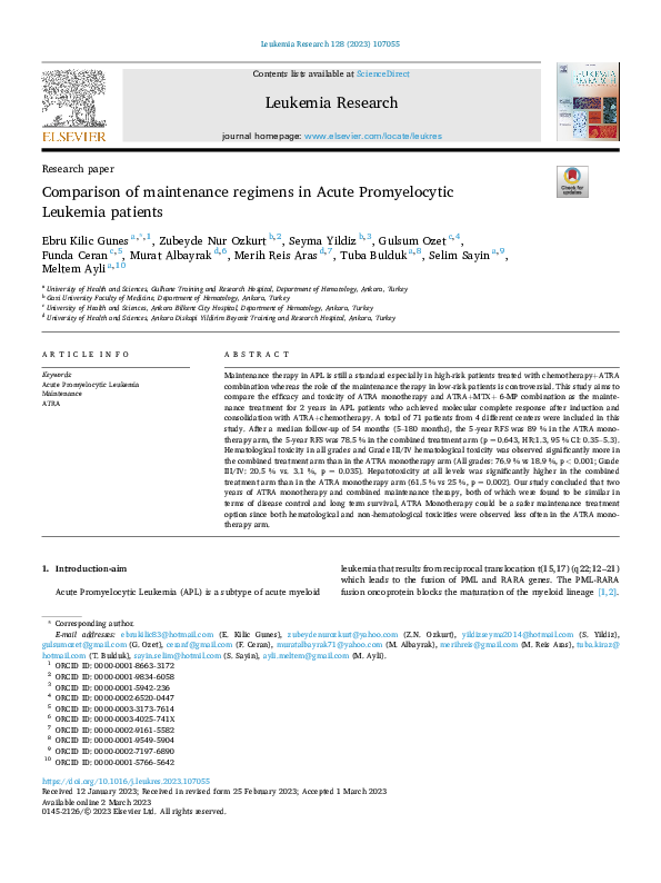 (PDF) Comparison of maintenance regimens in Acute Promyelocytic ...