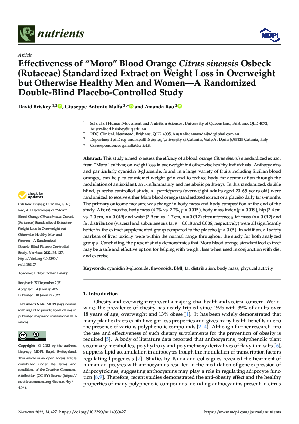 (PDF) Effectiveness of “Moro” Blood Orange Citrus sinensis Osbeck ...