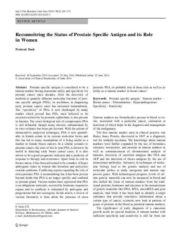 (PDF) Reconnoitring the Status of Prostate Specific Antigen and its ...
