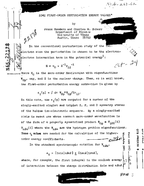Pdf Some First Order Perturbation Energy Values