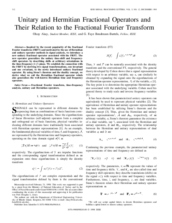 (PDF) Unitary and Hermitian fractional operators and their relation to the fractional Fourier ...