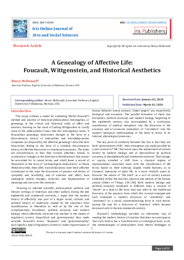 (DOC) A Genealogy of Affective Life: Foucault, Wittgenstein, and ...