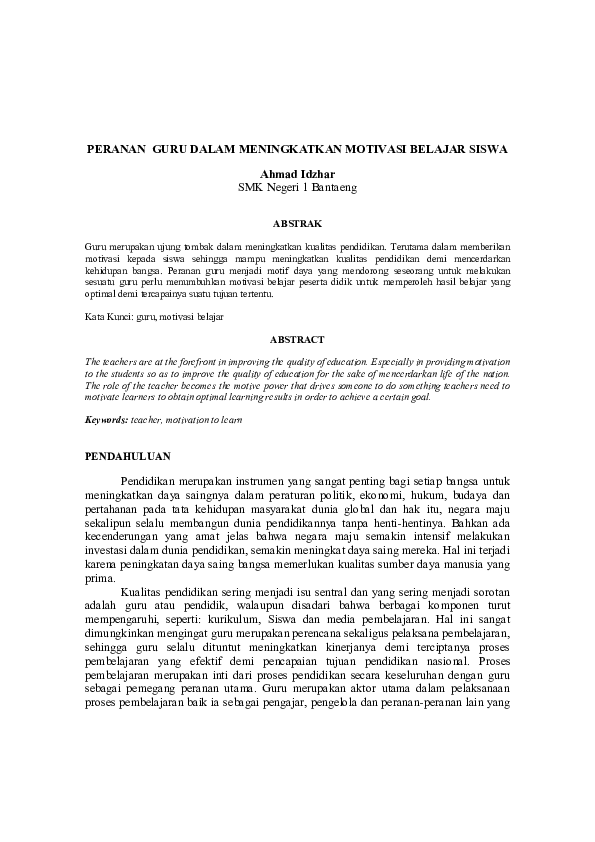 (PDF) Peranan Guru Dalam Meningkatkan Motivasi Belajar Siswa (PDF) Peranan Guru Dalam Meningkatkan Motivasi Belajar Siswa