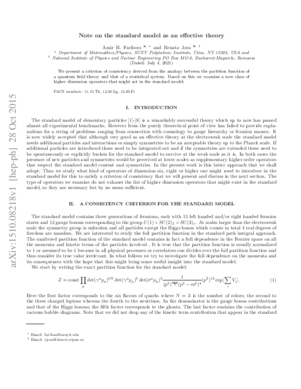 (PDF) Note on the standard model as an effective theory