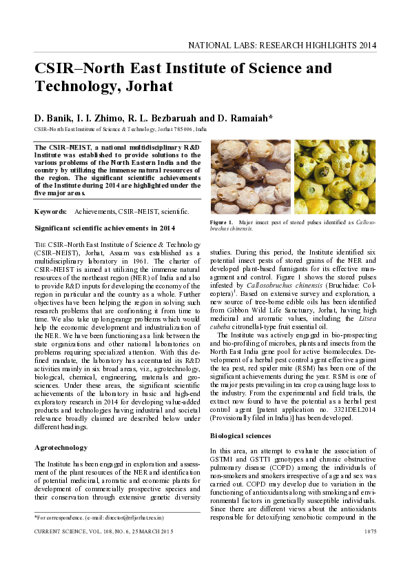 (PDF) CSIR–North East Institute of Science and Technology, Jorhat