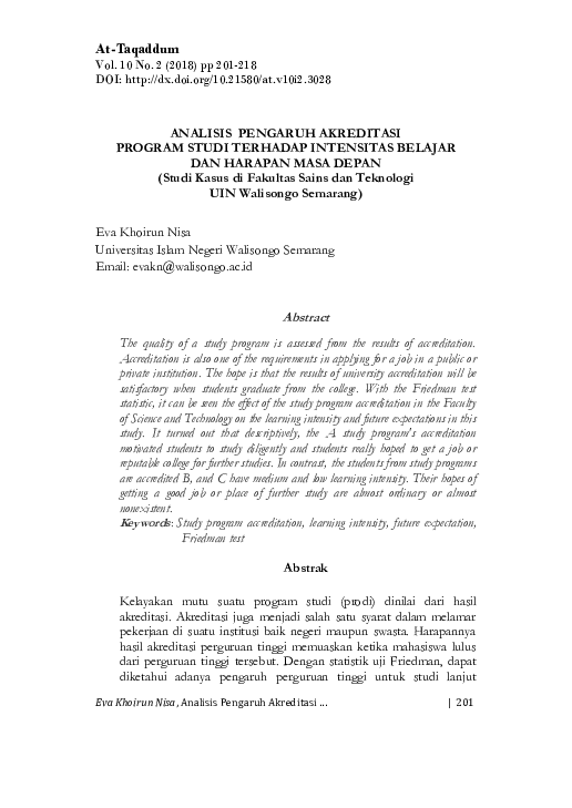 (PDF) ANALISIS PENGARUH AKREDITASI PROGRAM STUDI TERHADAP INTENSITAS BELAJAR DAN HARAPAN MASA ...