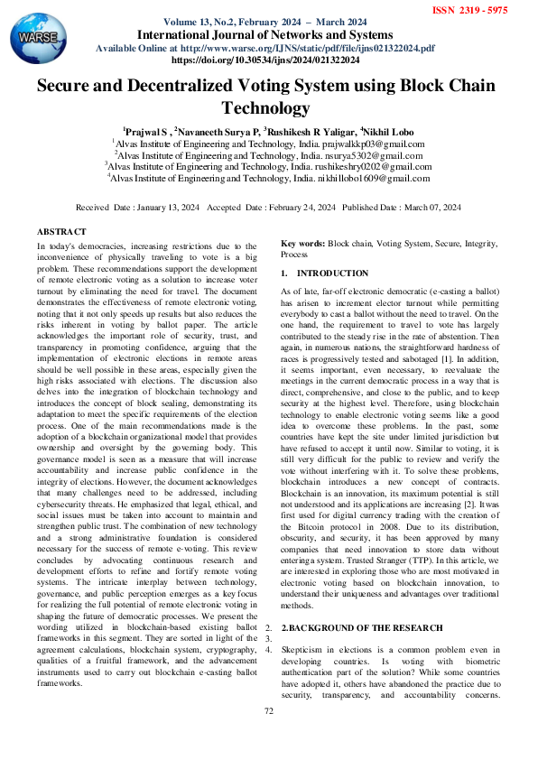 (PDF) Secure and Decentralized Voting System using Block Chain Technology