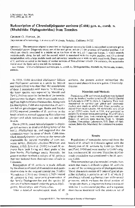 (PDF) Redescription of Chroniodiplogaster aerivora (Cobb) gen. n., comb ...