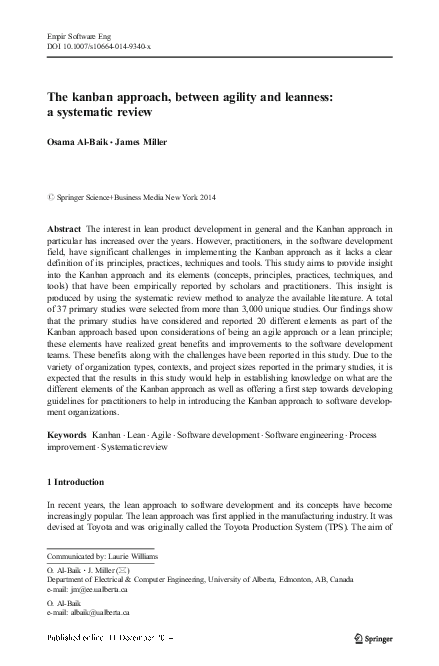 (PDF) The kanban approach, between agility and leanness: a systematic review