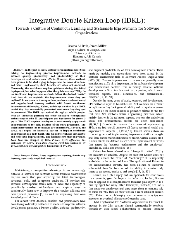(PDF) Integrative Double Kaizen Loop (IDKL): Towards a Culture of ...