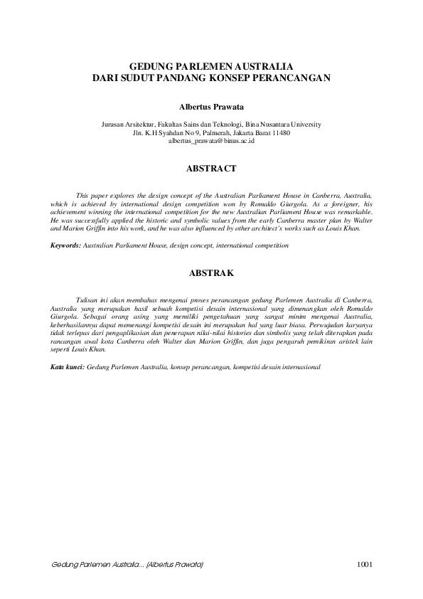 (PDF) Gedung Parlemen Australia dari Sudut Pandang Konsep Perancangan