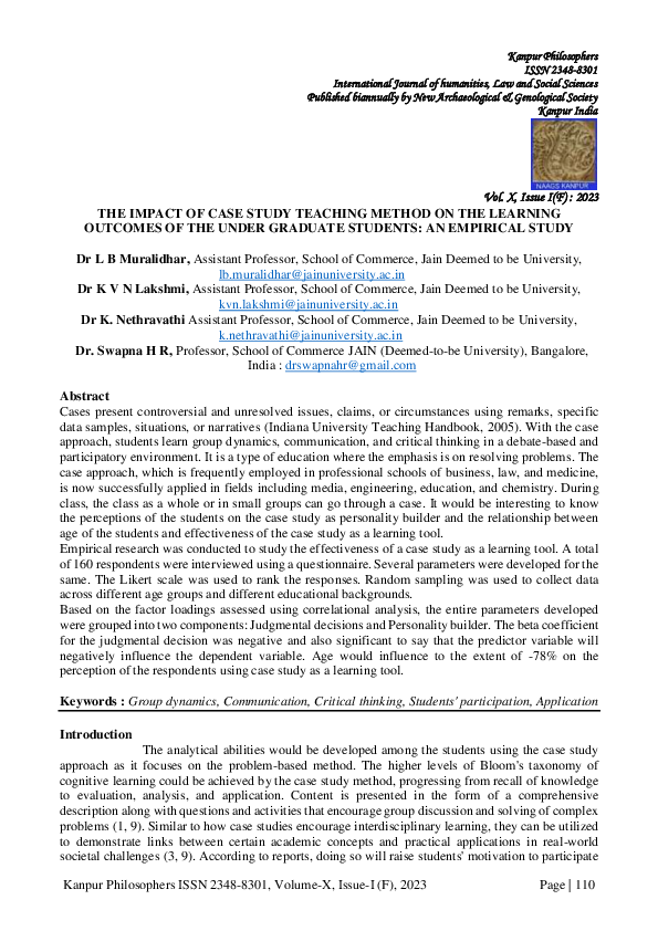 (PDF) THE IMPACT OF CASE STUDY TEACHING METHOD ON THE LEARNING OUTCOMES OF THE UNDER GRADUATE ...