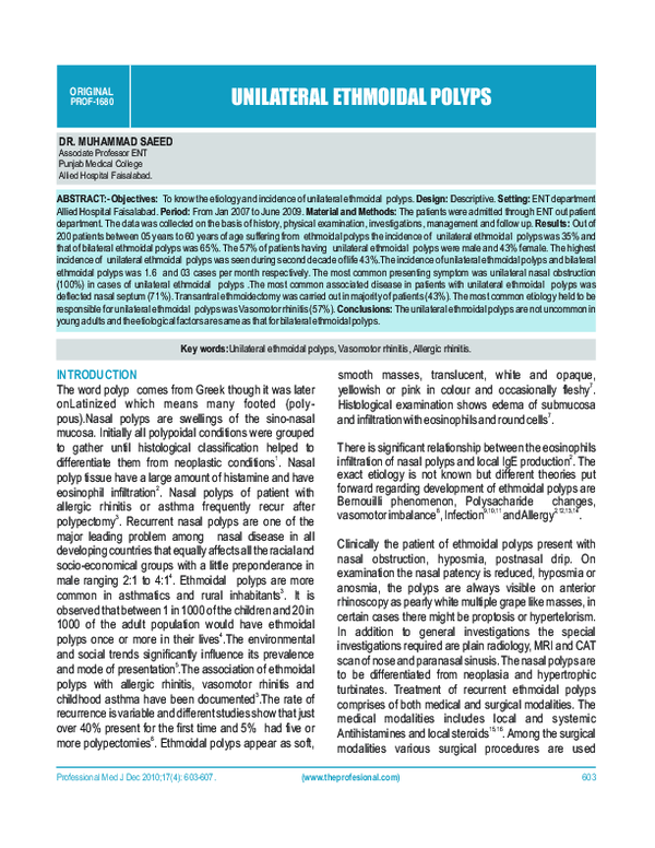 (PDF) Unilateral Ethmoidal Polyps
