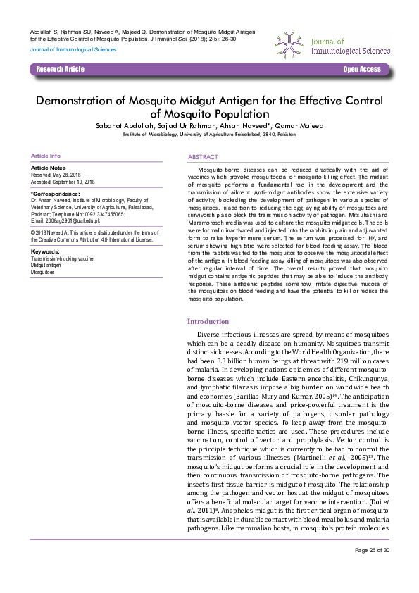 (PDF) Demonstration of Mosquito Midgut Antigen for the Effective ...