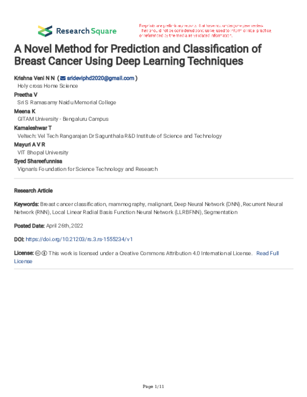 (PDF) A Novel Method for Prediction and Classification of Breast Cancer ...