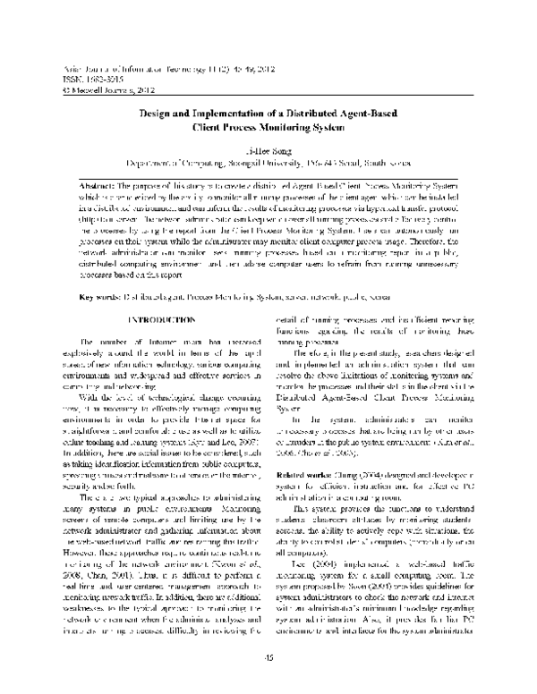 (PDF) Design and Implementation of a Distributed Agent-Based Client Process Monitoring System
