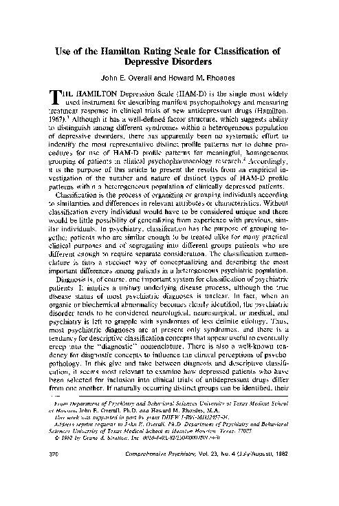 (PDF) Use of the Hamilton rating scale for classification of depressive ...