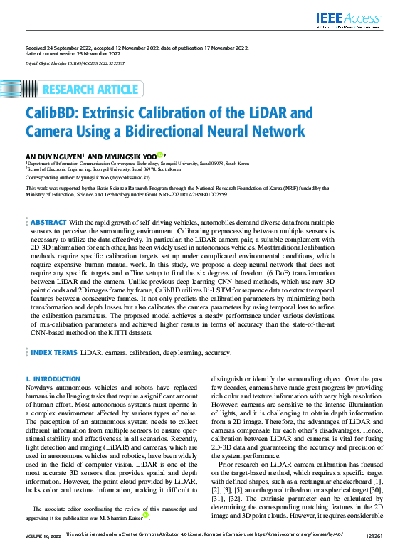 Pdf Calibbd Extrinsic Calibration Of The Lidar And Camera Using A Bidirectional Neural Network
