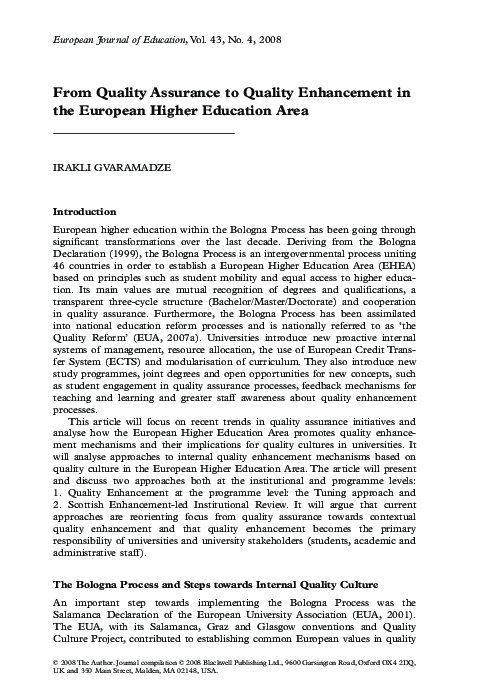 (PDF) From Quality Assurance to Quality Enhancement in the European ...