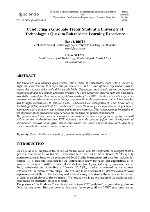 (PDF) Conducting a Graduate Tracer Study at a University of Technology ...