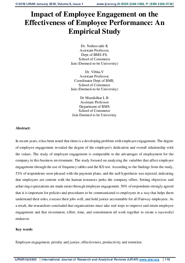 (PDF) Impact of Employee Engagement on the Effectiveness of Employee ...