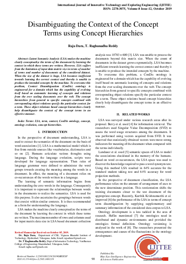 (PDF) Disambiguating the Context of the Concept Terms using Concept Hierarchies
