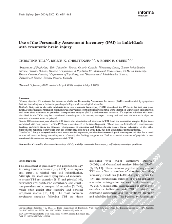 (PDF) Use of the Personality Assessment Inventory (PAI) in individuals ...