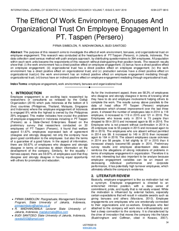 (PDF) The Effect Of Work Environment, Bonuses And Organizational Trust On Employee Engagement In ...
