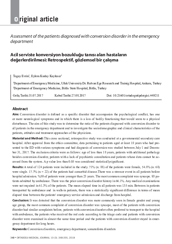 (PDF) Assessment of the patients diagnosed with conversion disorder in ...