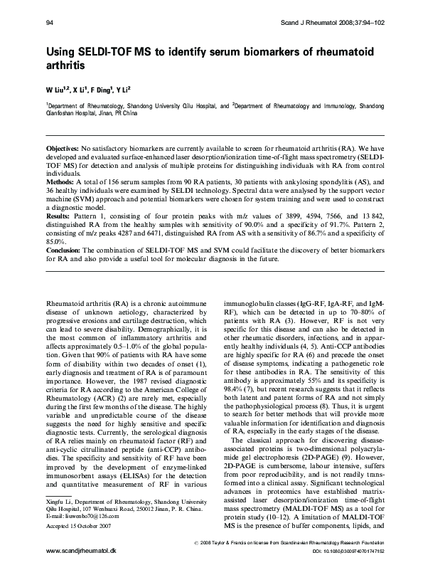 (PDF) Using SELDI-TOF MS to identify serum biomarkers in NSCLC | Nejat ...