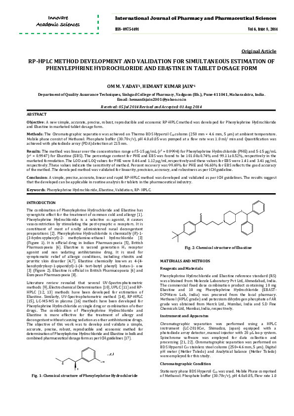 (PDF) RP-HPLC METHOD DEVELOPMENT AND VALIDATION FOR SIMULTANEOUS ESTIMATION OF PHENYLEPHRINE ...