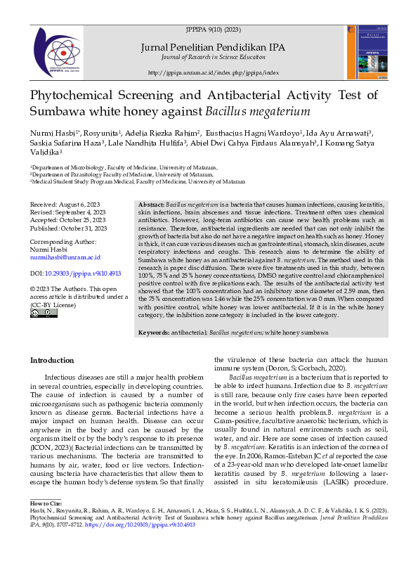 (PDF) Phytochemical Screening and Antibacterial Activity Test of ...