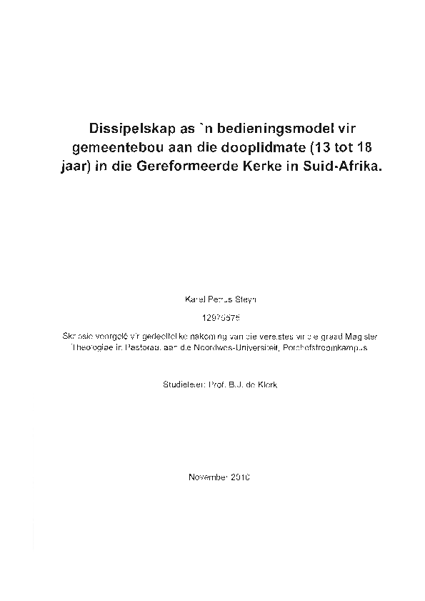 (PDF) Dissipelskap as 'n bedieningsmodel vir gemeentebou aan die ...