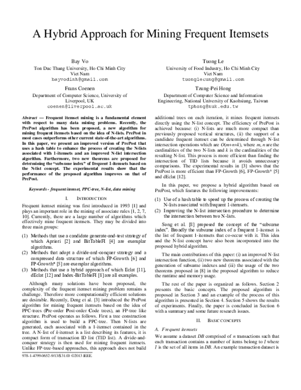 (PDF) A Hybrid Approach for Mining Frequent Itemsets