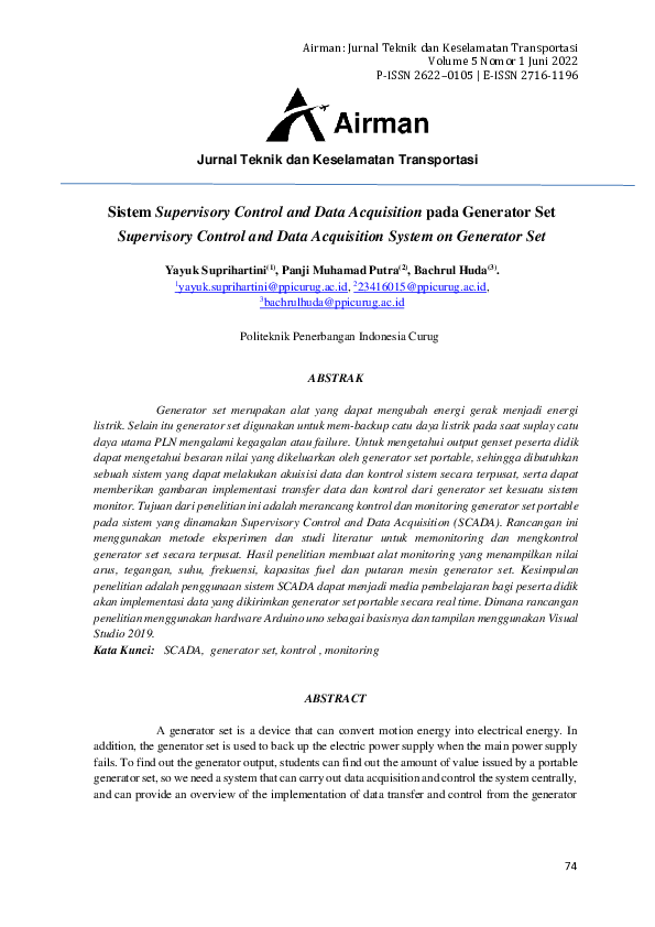 (PDF) Sistem Supervisory Control and Data Acquisition pada Generator Set