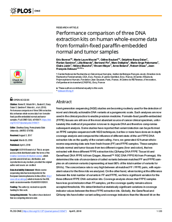 (PDF) Performance comparison of three DNA extraction kits on human whole-exome data from ...