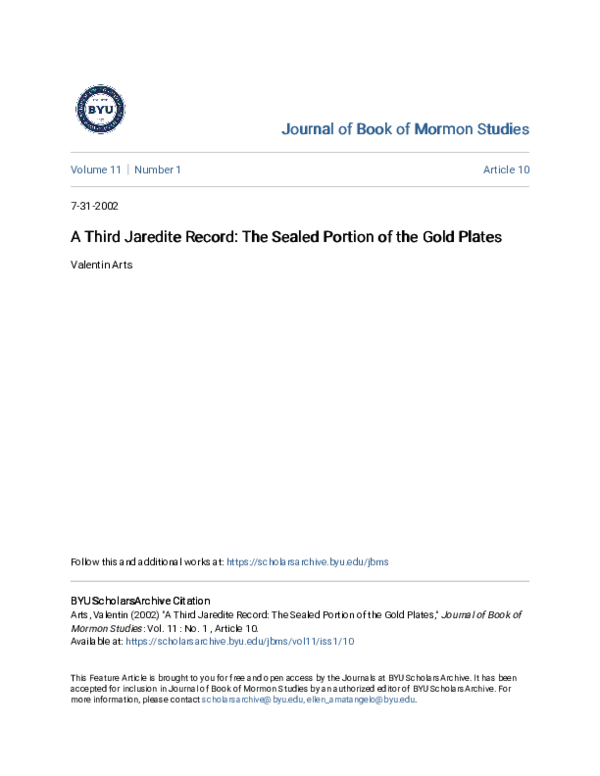 (PDF) A Third Jaredite Record: The Sealed Portion of the Gold Plates
