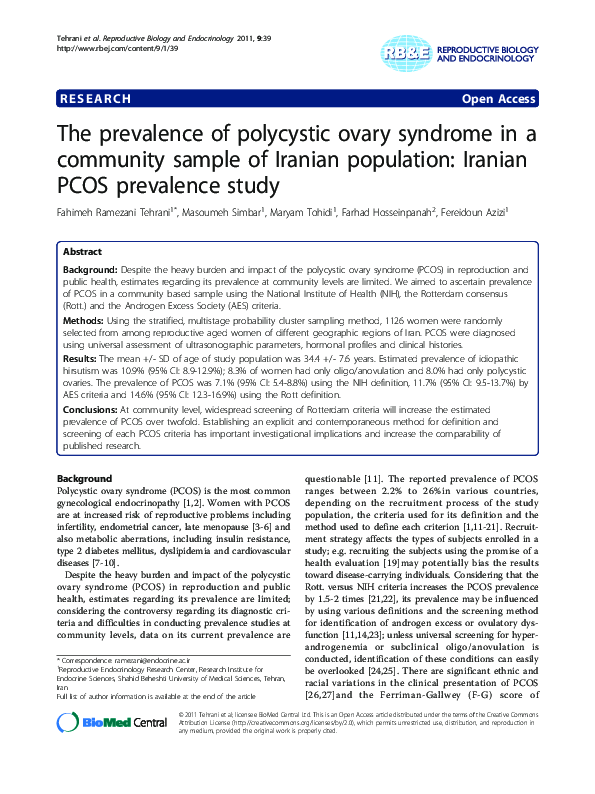 (PDF) The prevalence of polycystic ovary syndrome in a community sample ...