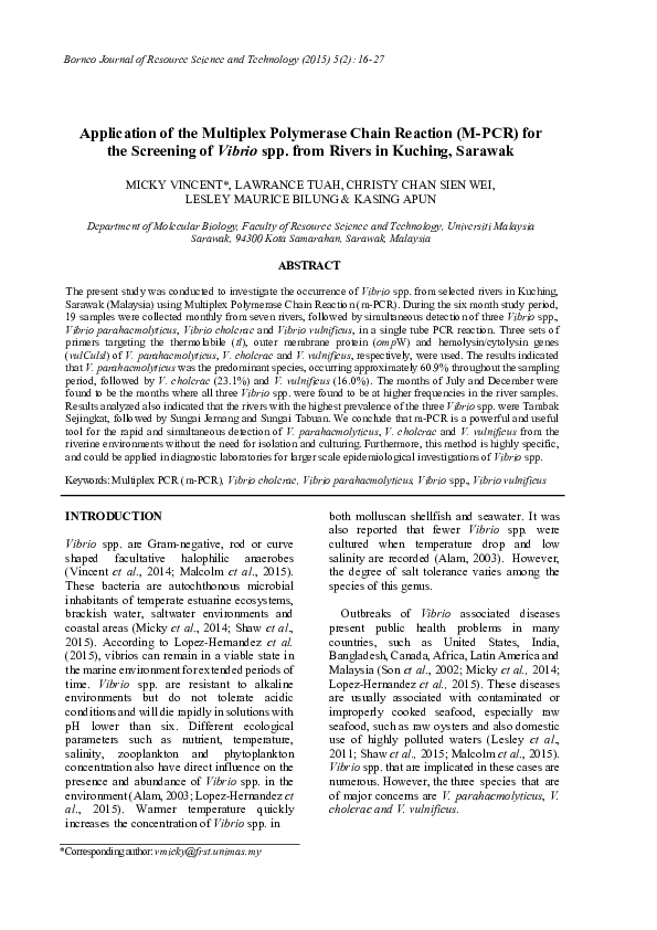(PDF) Application Of The Multiplex Polymerase Chain Reaction (M-PCR) For The Screening Of Vibrio ...