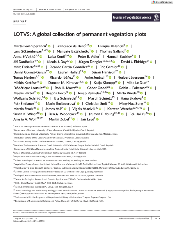 (PDF) LOTVS: a global collection of permanent vegetation plots